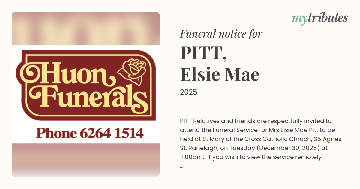 PITT, Elsie Mae | Funeral Notices | Tasmania | Gold Coast Bulletin