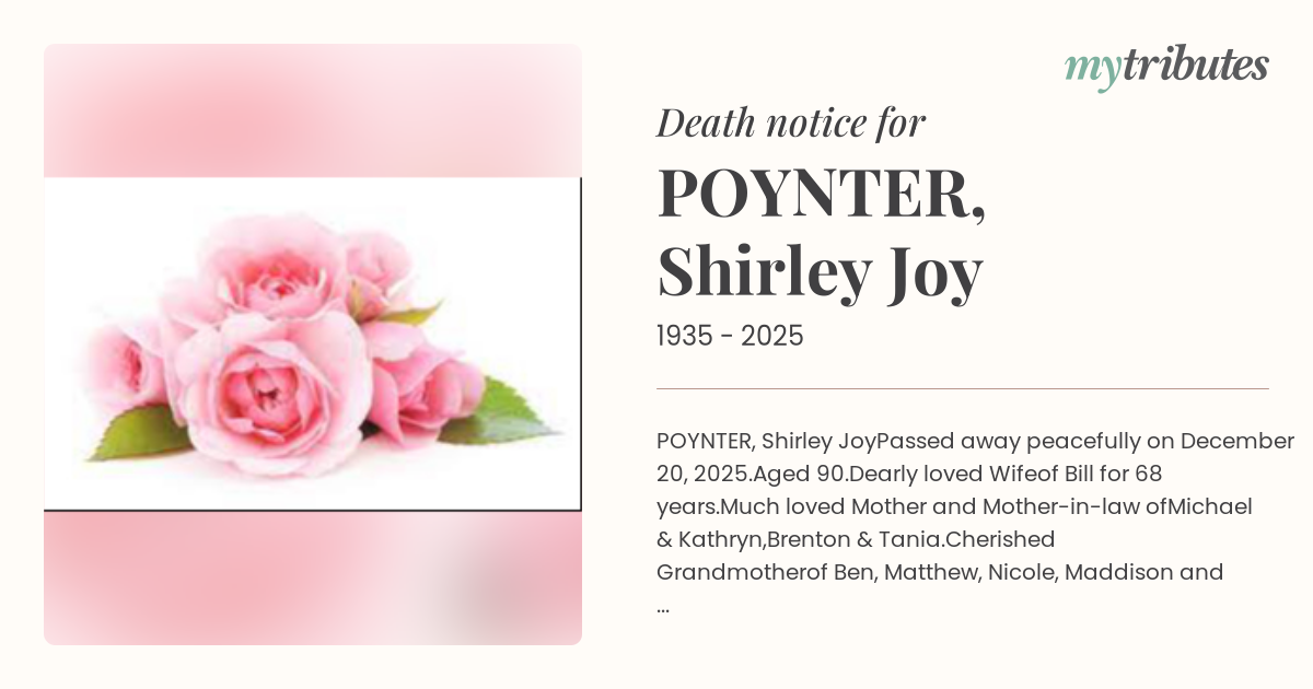 POYNTER, Shirley Joy | Death Notices | Adelaide | The Advertiser