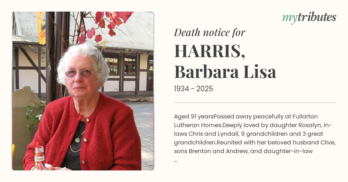 HARRIS, Barbara Lisa | Death Notices | Adelaide | The Advertiser