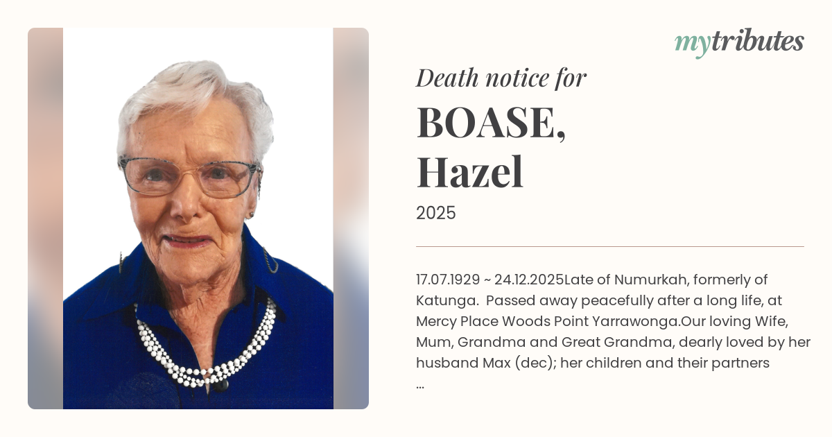 BOASE, Hazel | Death Notices | Melbourne | The Advertiser