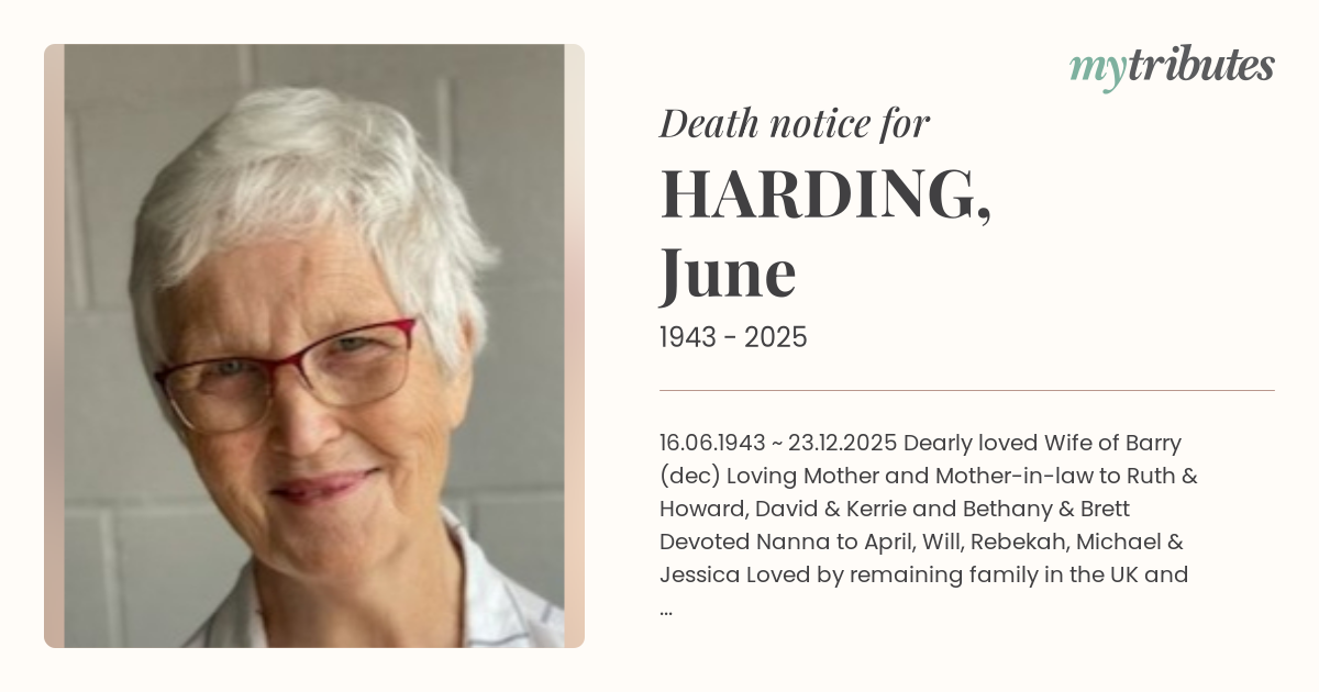 HARDING, June | Death Notices | Adelaide | Daily Telegraph