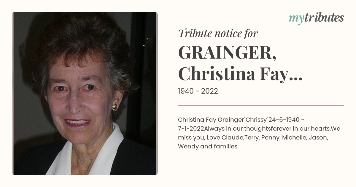 GRAINGER, Christina Fay "Chrissy" | Tributes | Townsville | My Tributes