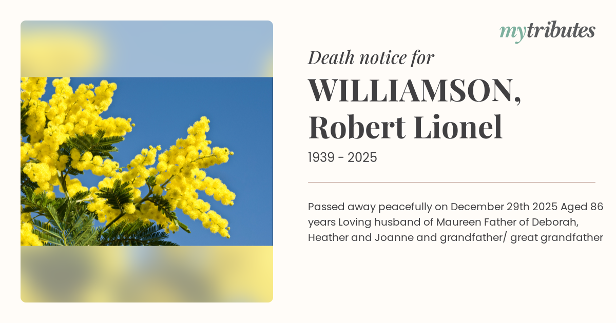 WILLIAMSON, Robert Lionel | Death Notices | Adelaide | The Advertiser