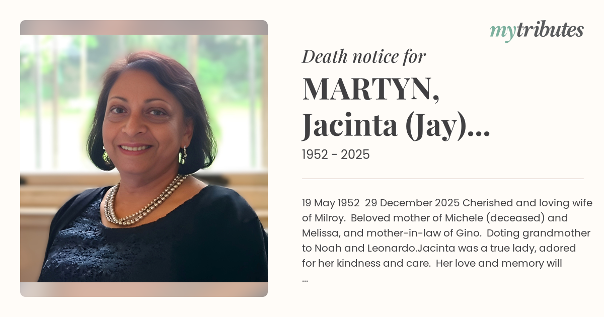MARTYN, Jacinta (Jay) Maryse | Death Notices | Melbourne | The Mercury