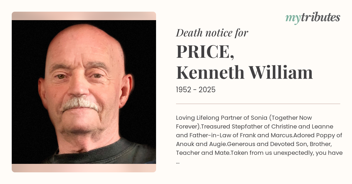 PRICE, Kenneth William | Death Notices | Melbourne | My Tributes