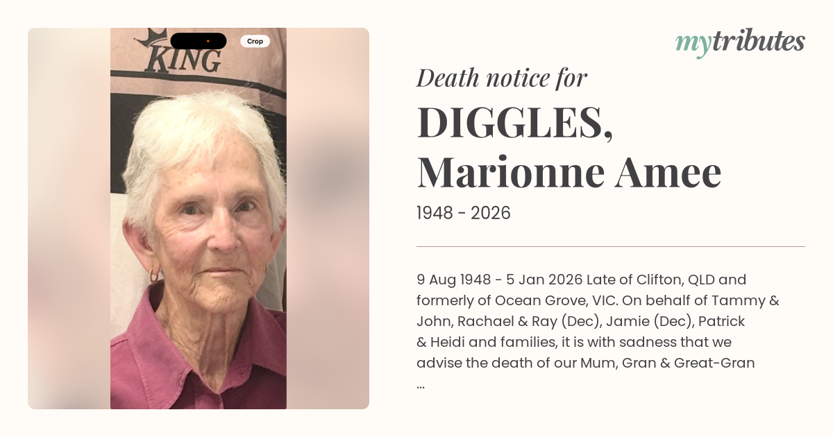 DIGGLES, Marionne Amee | Death Notices | Geelong, Toowoomba / Gatton ...