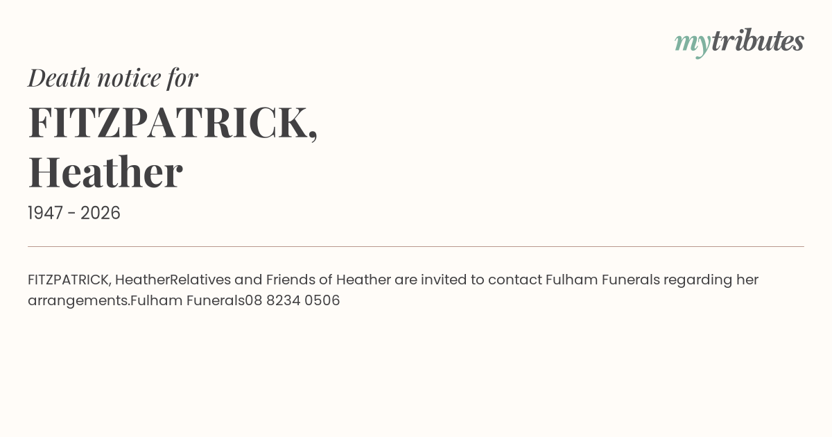 FITZPATRICK, Heather | Death Notices | Adelaide | My Tributes