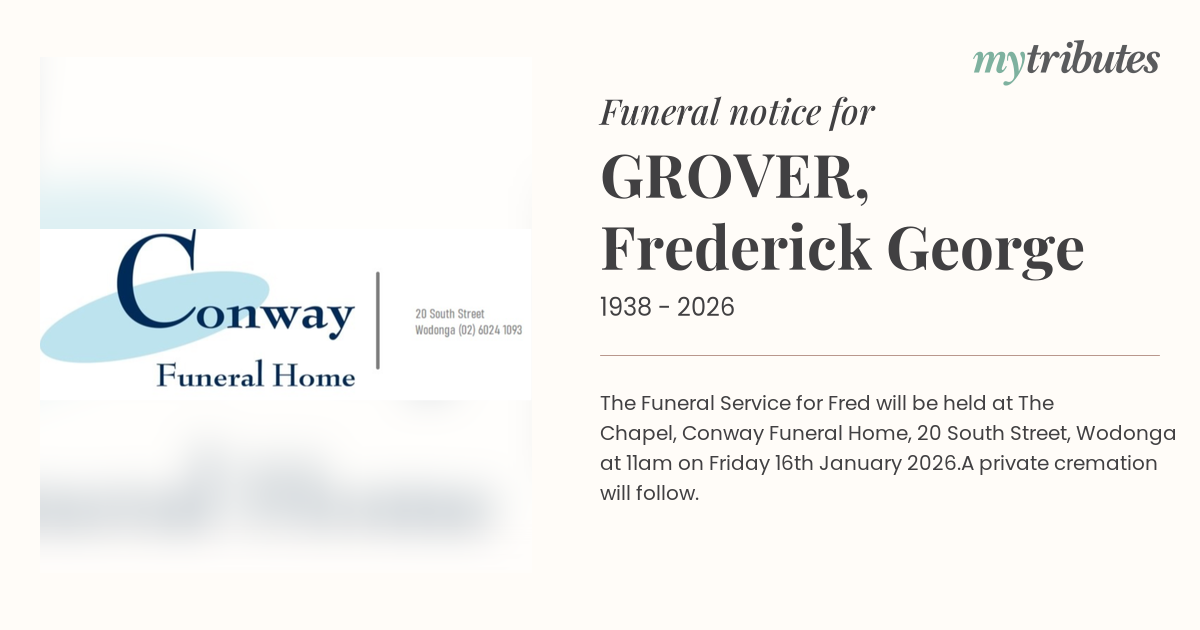 GROVER, Frederick George | Funeral Notices | Melbourne | The Advertiser