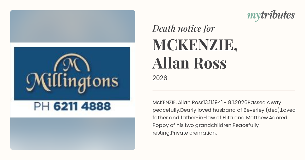 MCKENZIE, Allan Ross | Death Notices | Tasmania | The Courier Mail