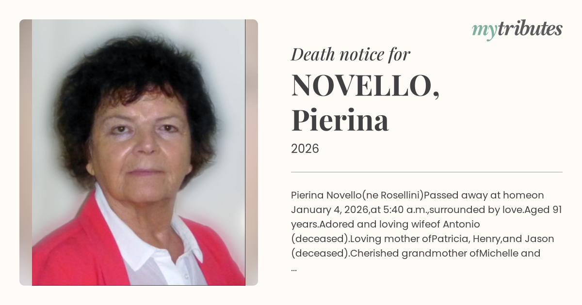 NOVELLO, Pierina | Death Notices | Adelaide | The Advertiser