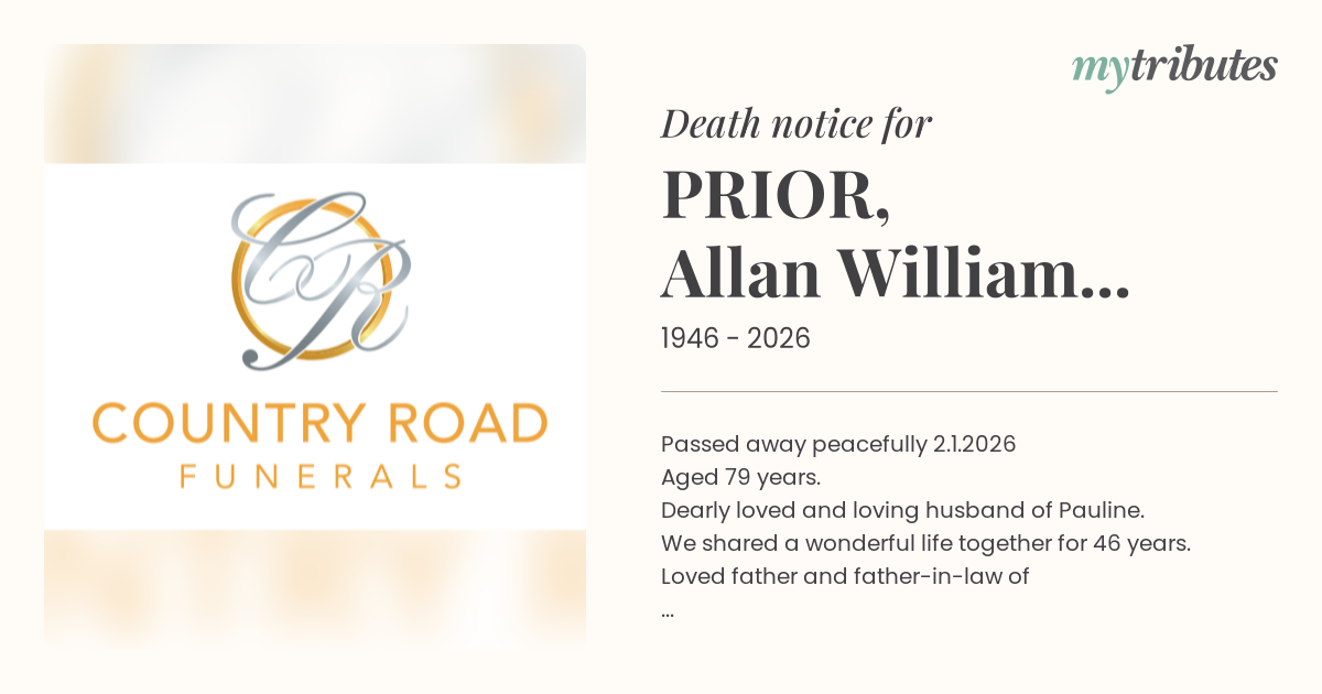 PRIOR, Allan William (Willy) | Death Notices | Adelaide | The Advertiser