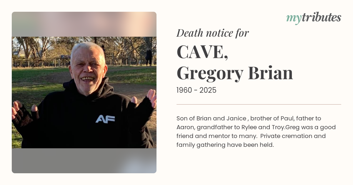 CAVE, Gregory Brian | Death Notices | Adelaide | The Advertiser