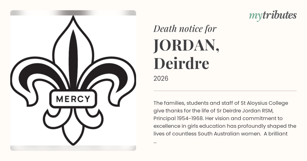 JORDAN, Deirdre | Death Notices | Adelaide | The Courier Mail