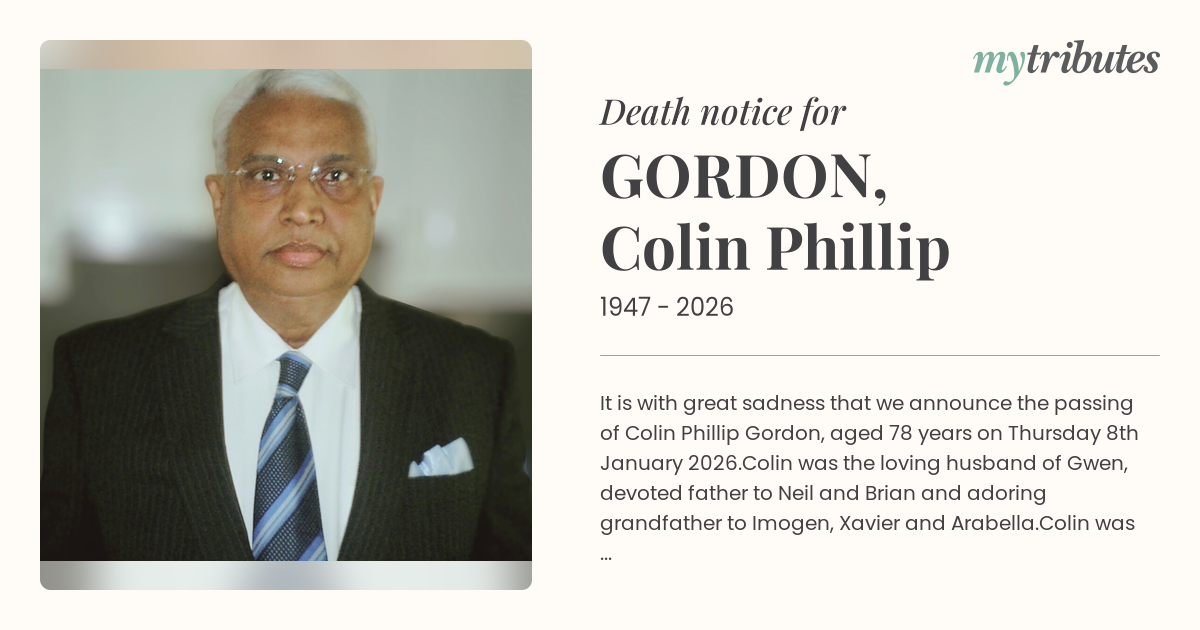 GORDON, Colin Phillip | Death Notices | | My Tributes