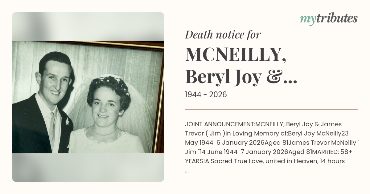 MCNEILLY, Beryl Joy & James Trevor (Jim) | Death Notices | Adelaide ...