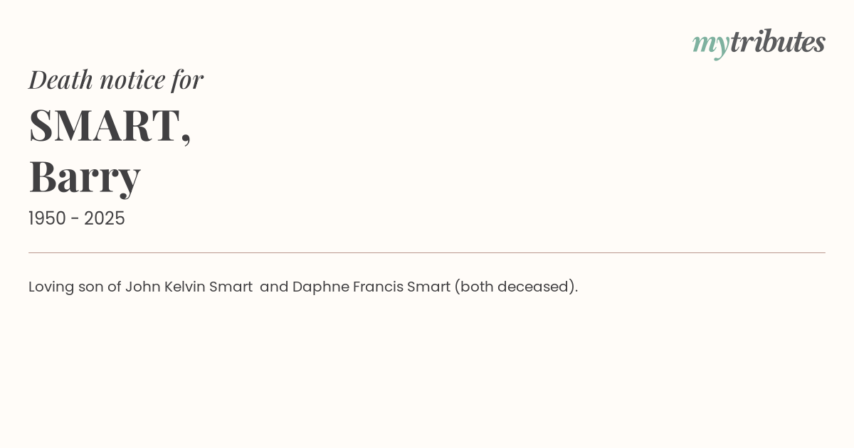 SMART, Barry | Death Notices | Melbourne | Geelong Advertiser