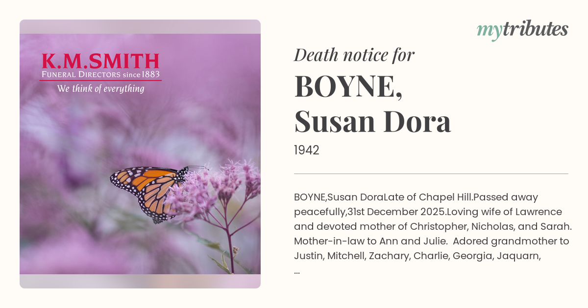 BOYNE, Susan Dora | Death Notices | Brisbane | My Tributes
