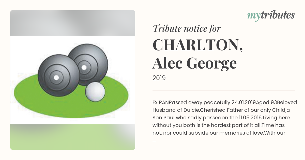 CHARLTON, Alec George | Tributes | Brisbane | The Advertiser