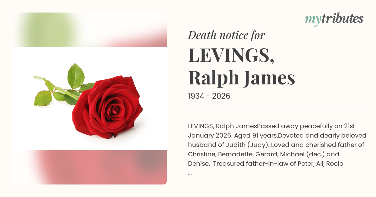 LEVINGS, Ralph James | Death Notices | Melbourne | Weekly Times Now
